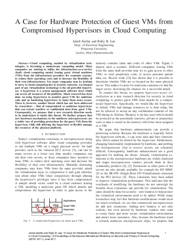 (PDF) Protecting Guest VMs from Compromised Hypervisors in Cloud