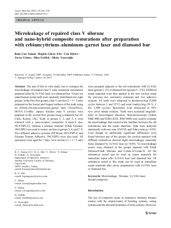 Pdf Microleakage Of Repaired Class V Silorane And Nano Hybrid Composite Restorations After