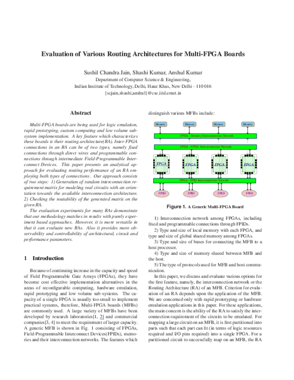 (PDF) Evaluation of Various Routing Architectures for Multi-FPGA Boards