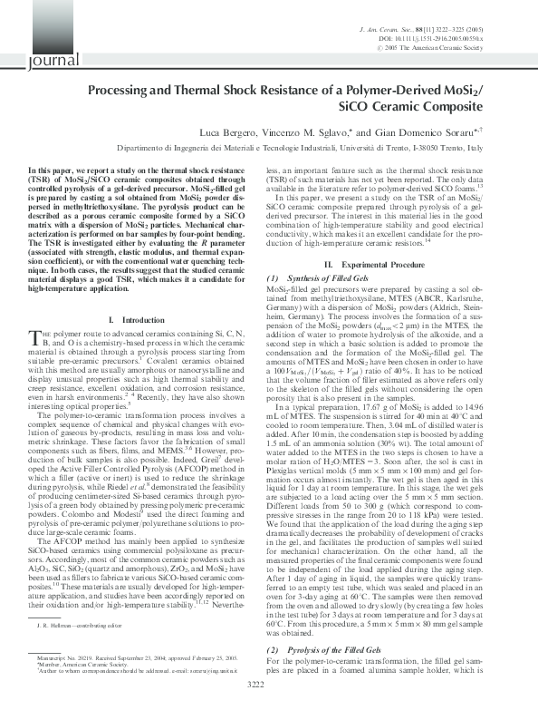(PDF) Processing and Thermal Shock Resistance of a Polymer-Derived ...