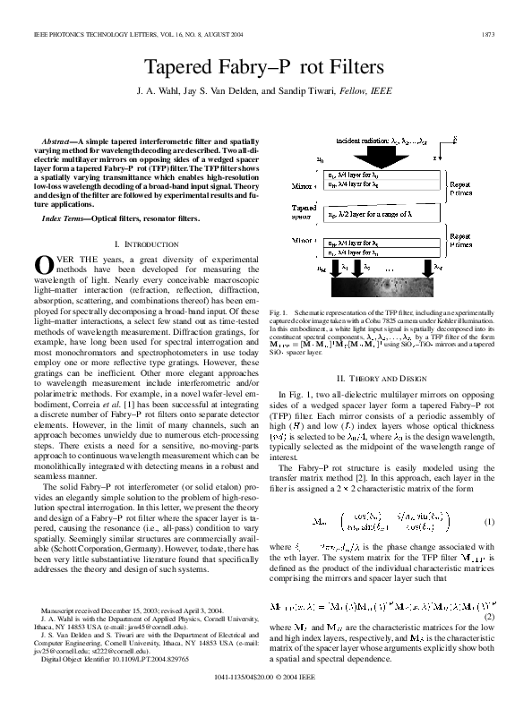 (PDF) Tapered Fabry-Pe´rot filters