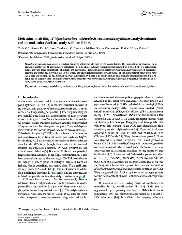 (PDF) Molecular modelling of Mycobacterium tuberculosis acetolactate synthase catalytic subunit ...