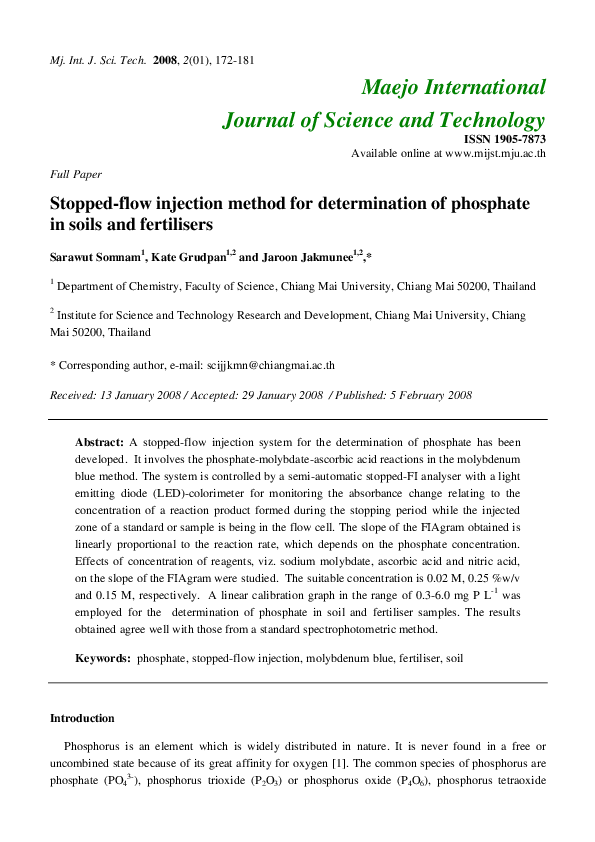 (PDF) Stopped-flow injection method for determination of phosphate in soils and fertilisers