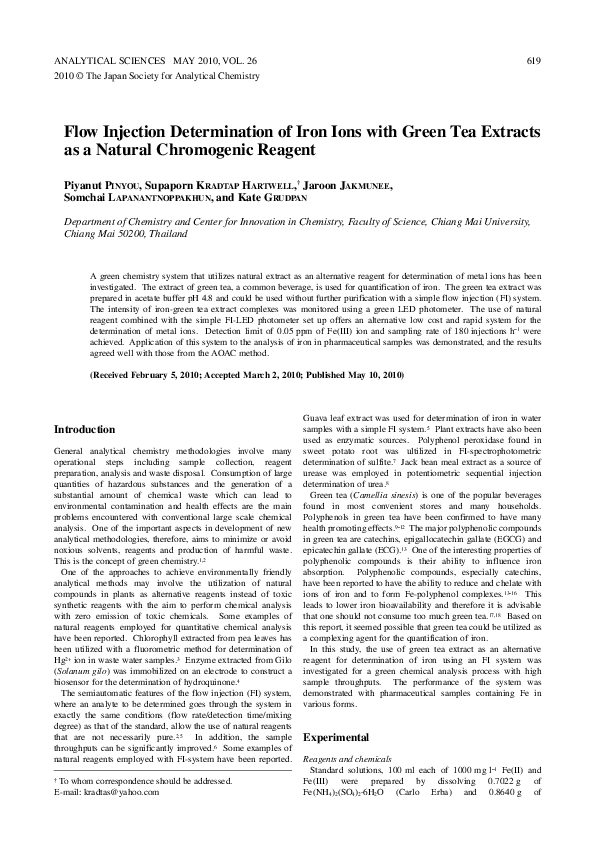 Pdf Flow Injection Determination Of Iron Ions With Green Tea Extracts As A Natural Chromogenic