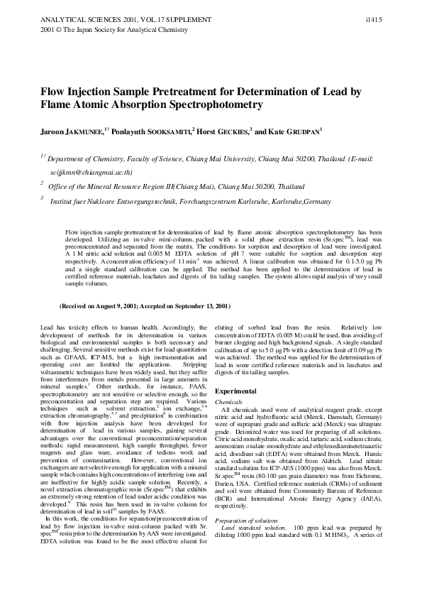 Pdf Flow Injection Sample Pretreatment For Determination Of Lead By Flame Atomic Absorption