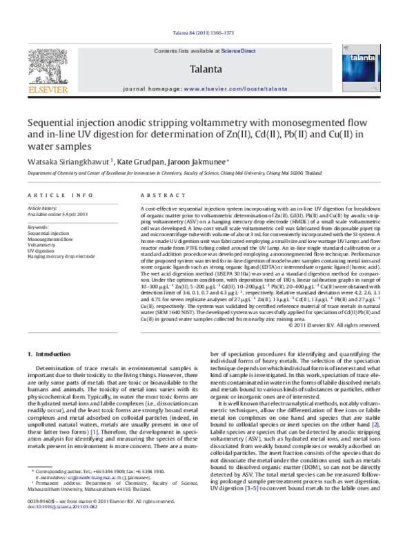Pdf Sequential Injection Anodic Stripping Voltammetry With Monosegmented Flow And In Line Uv