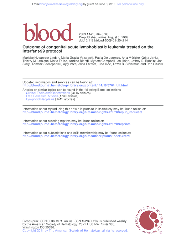 (PDF) Outcome of congenital acute lymphoblastic leukemia treated on the ...