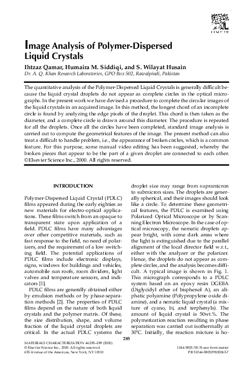 (PDF) Image Analysis of Polymer-Dispersed Liquid Crystals