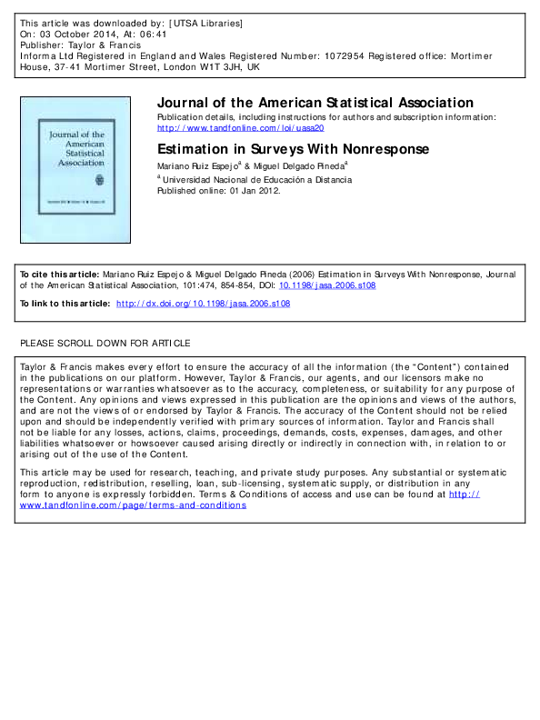 Pdf Estimation In Surveys With Nonresponseestimation In Surveys With Nonresponse 
