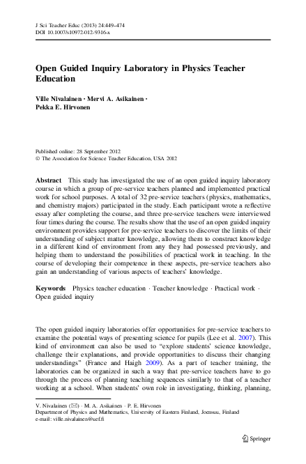 (PDF) Open Guided Inquiry Laboratory in Physics Teacher Education