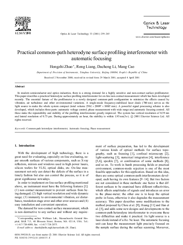 (PDF) Practical common-path heterodyne surface profiling interferometer with automatic focusing