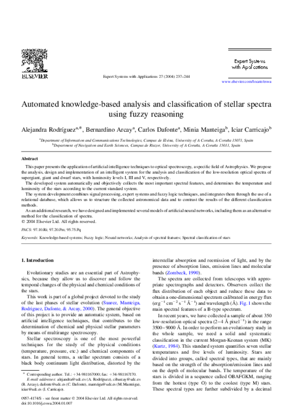 Pdf Automated Knowledge Based Analysis And Classification Of Stellar Spectra Using Fuzzy Reasoning