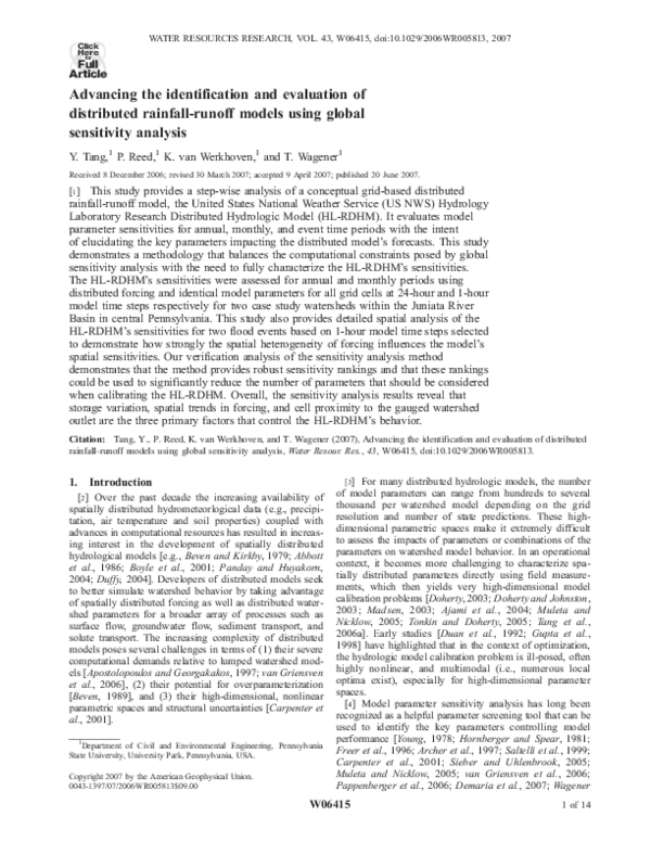 Pdf Advancing The Identification And Evaluation Of Distributed Rainfall Runoff Models Using