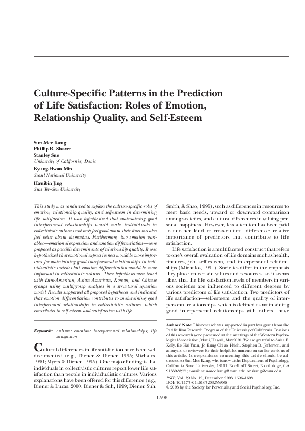 (PDF) Culture-Specific Patterns in the Prediction of Life Satisfaction ...