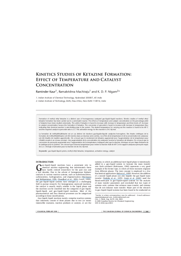 (PDF) Kinetics studies of ketazine formation: Effect of temperature and ...
