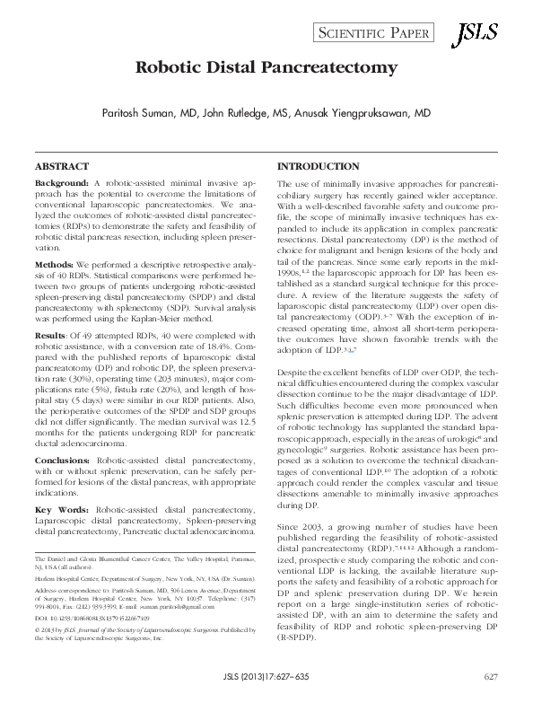 Pdf Robotic Distal Pancreatectomy