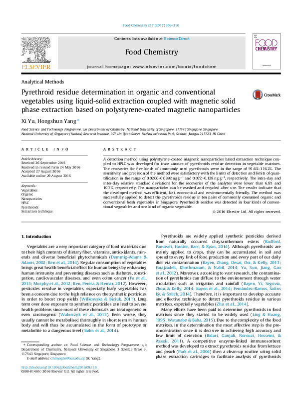 Pdf Pyrethroid Residue Determination In Organic And Conventional