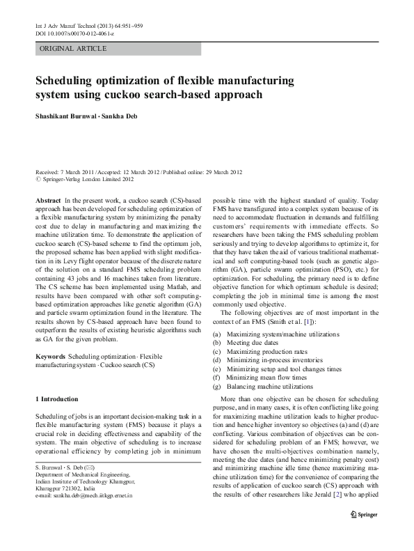 Pdf Scheduling Optimization Of Flexible Manufacturing System Using Cuckoo Search Based