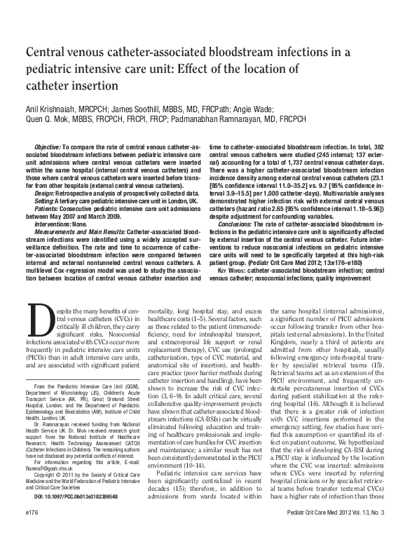 (PDF) Central venous catheter-associated bloodstream infection and ...
