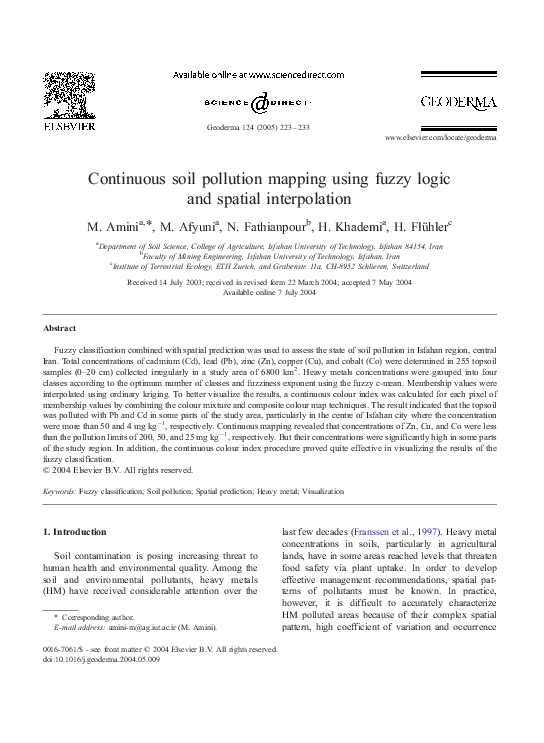 (PDF) Continuous soil pollution mapping using fuzzy logic and spatial interpolation