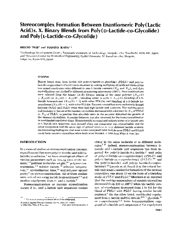 (PDF) Stereocomplex formation between enantiomeric poly(lacti acid)s. V ...