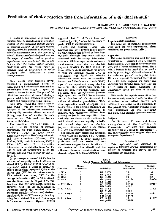 (PDF) Prediction of choice reaction time from information of individual ...