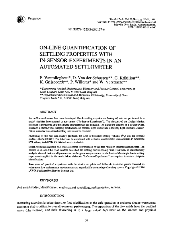 (PDF) On-line quantification of settling properties with In-Sensor ...