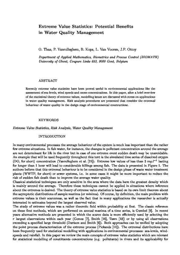 (PDF) Extreme value statistics: potential benefits in water quality ...