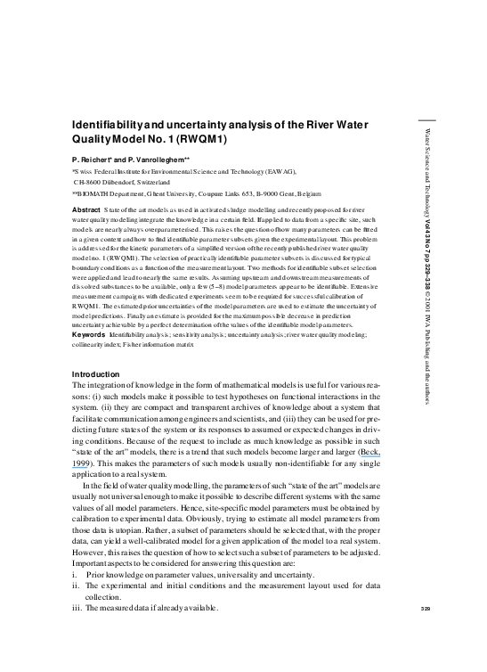 (PDF) Identifiability and uncertainty analysis of the river water quality model no. 1 (RWQM1)