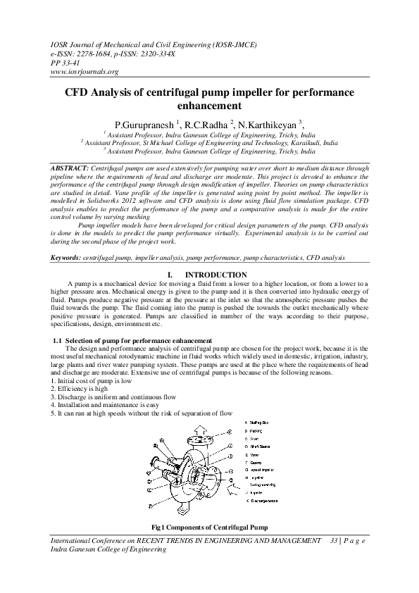 (PDF) CFD Analysis of centrifugal pump impeller for performance enhancement