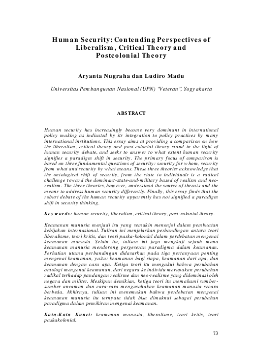 (PDF) Human Security: Contending Perspectives of Liberalism, Critical ...