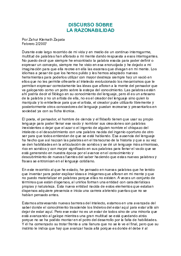 (DOC) DISCURSO SOBRE LA RAZONABILIDAD