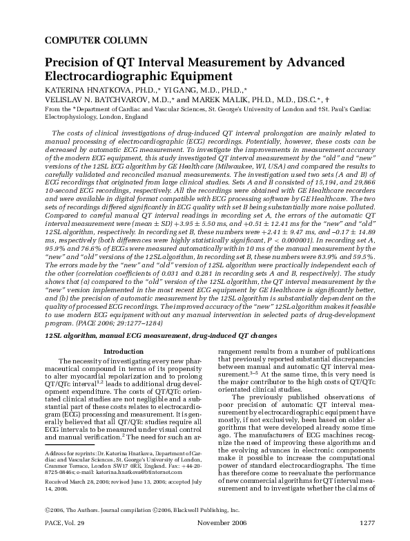 (PDF) Precision of QT Interval Measurement by Advanced Electrocardiographic Equipment