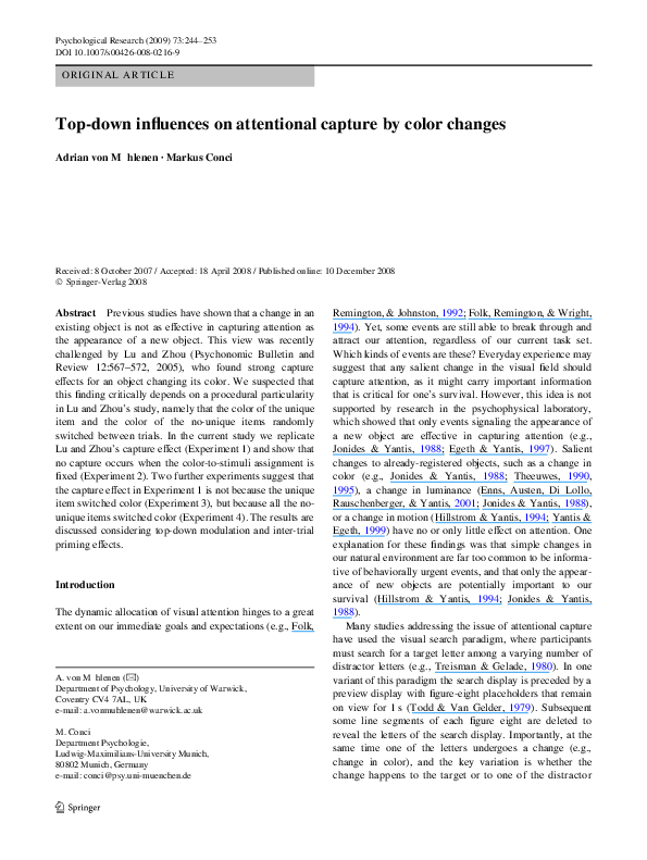 (PDF) Top-down influences on attentional capture by color changes
