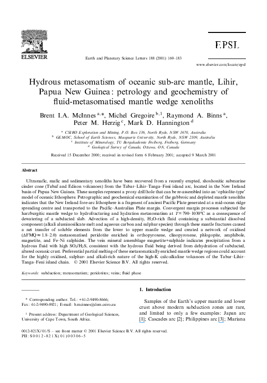 (PDF) Hydrous metasomatism of oceanic sub-arc mantle, Lihir, Papua New ...