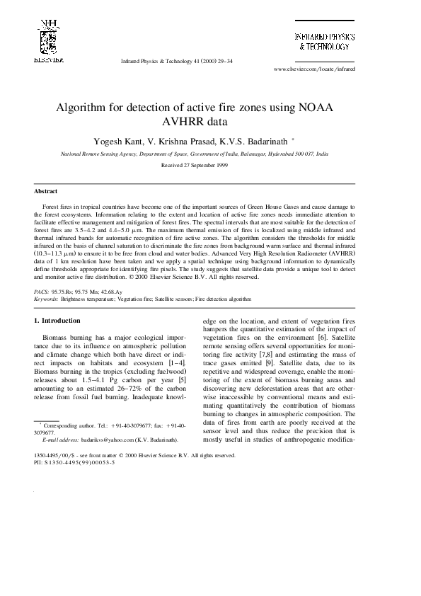 (PDF) Algorithm for detection of active fire zones using NOAA AVHRR data