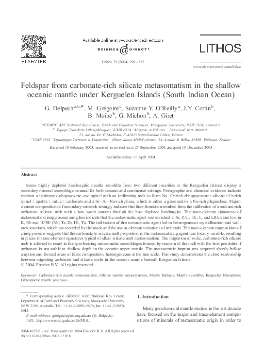 (PDF) Feldspar from carbonate-rich silicate metasomatism in the shallow ...