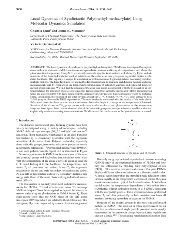 (PDF) Local Dynamics of Syndiotactic Poly(methyl methacrylate) Using Molecular Dynamics Simulation