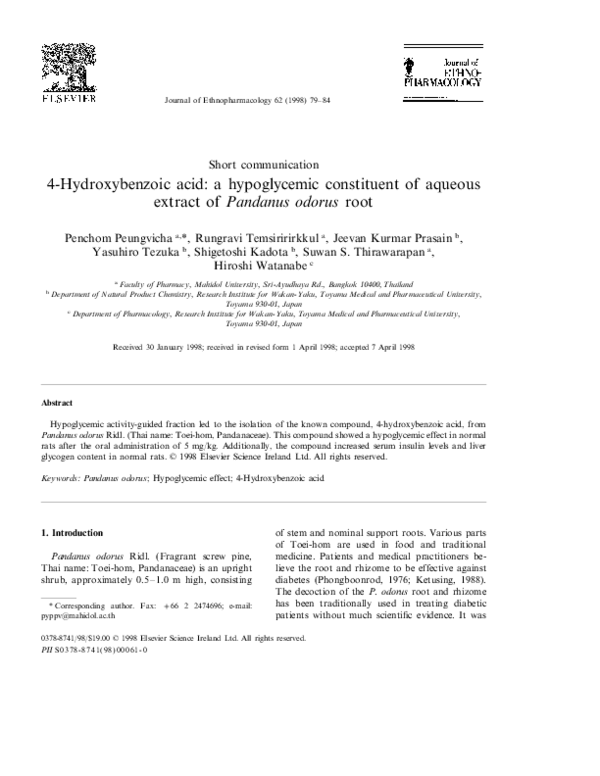 (PDF) 4-Hydroxybenzoic acid: a hypoglycemic constituent of aqueous ...