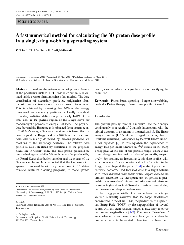 (PDF) A fast numerical method for calculating the 3D proton dose ...