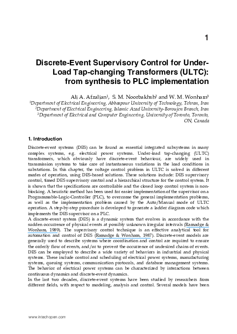 (PDF) Supervisory Control for Under-Load Tap-Changing Transformers Using Discrete-Event Systems