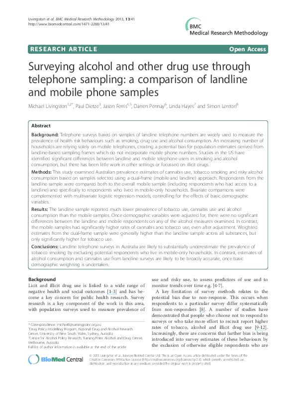 (PDF) Surveying alcohol and other drug use through telephone sampling ...