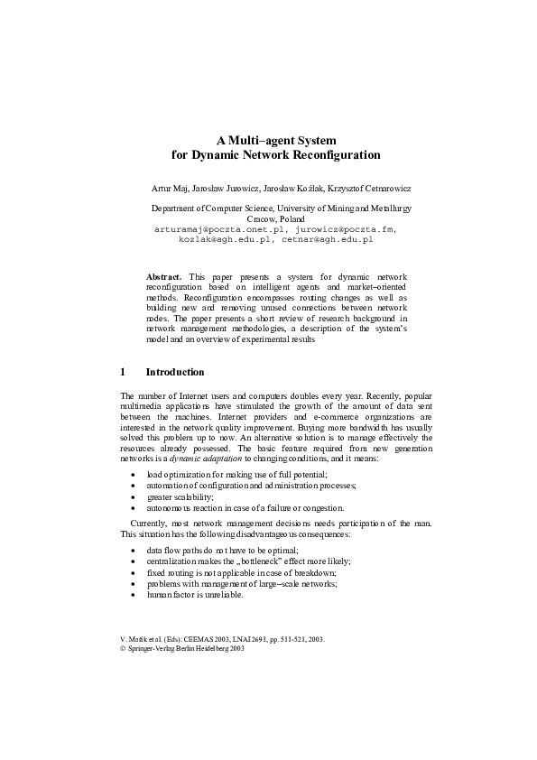 (PDF) A Multi-agent System for Dynamic Network Reconfiguration