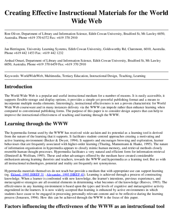 (PDF) Creating effective instructional materials for the World Wide Web