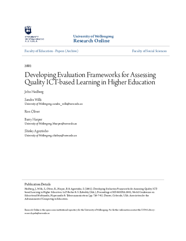(PDF) Developing evaluation frameworks for assessing quality ICT-based ...