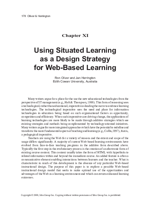 (PDF) Using Situated Learning as a Design Strategy for Web-Based Learning