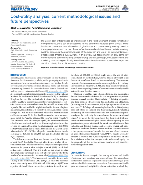 (PDF) Cost-Utility Analysis: Current Methodological Issues and Future Perspectives