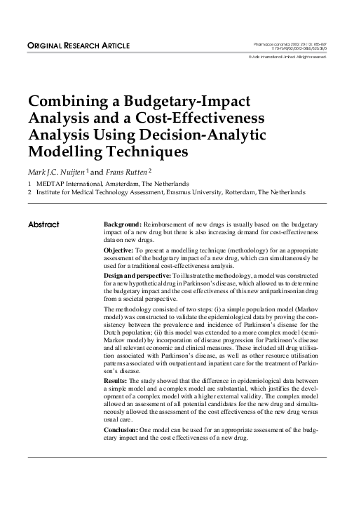 (PDF) Combining a budgetary-impact analysis and a cost-effectiveness ...