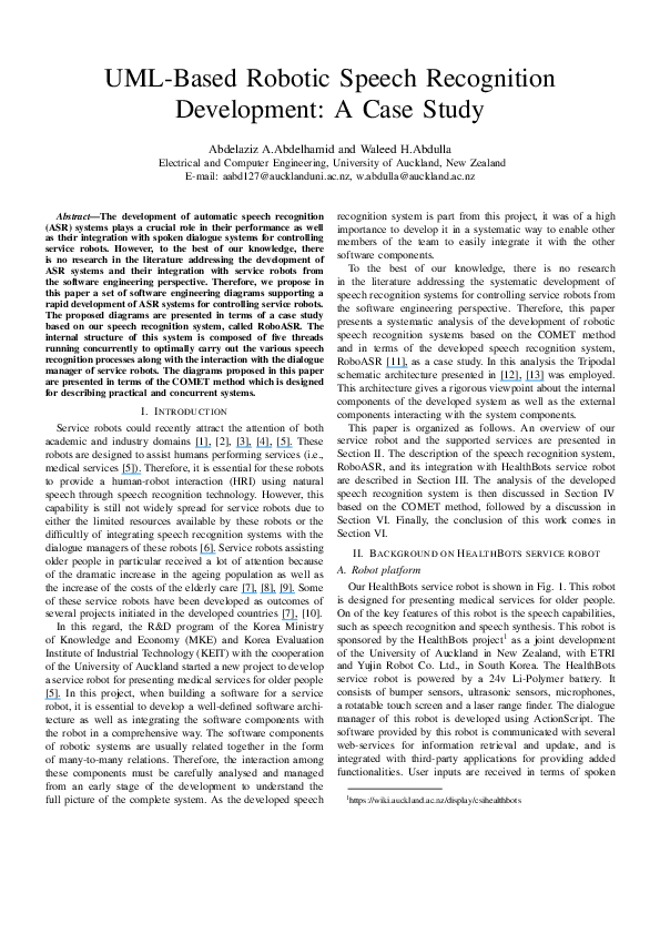 (PDF) UML-based robotic speech recognition development: A case study