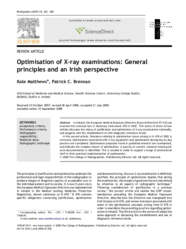 (PDF) Optimisation of X-ray examinations: General principles and an ...